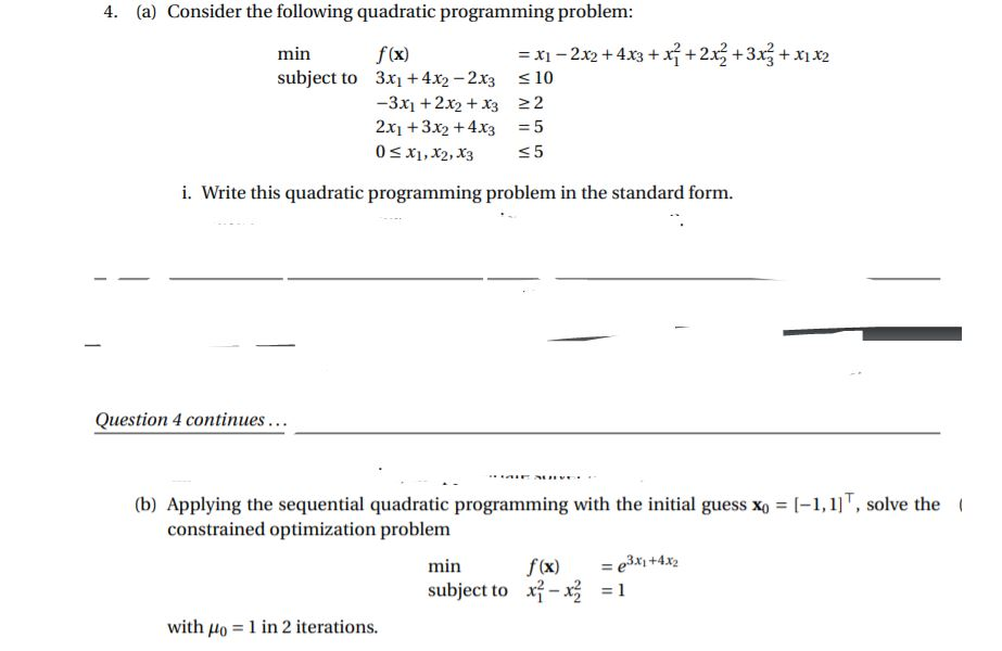 4. (a) Consider the following quadratic programming | Chegg.com