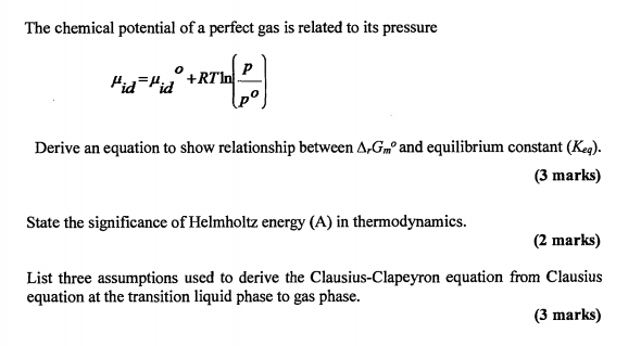 Solved The chemical potential of a perfect gas is related to | Chegg.com