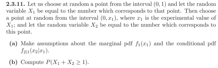 Solved 2.3.11. Let us choose at random a point from the | Chegg.com