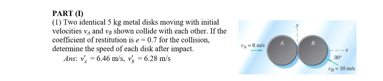Solved PART (1) (1) Two identical 5 kg metal disks moving | Chegg.com