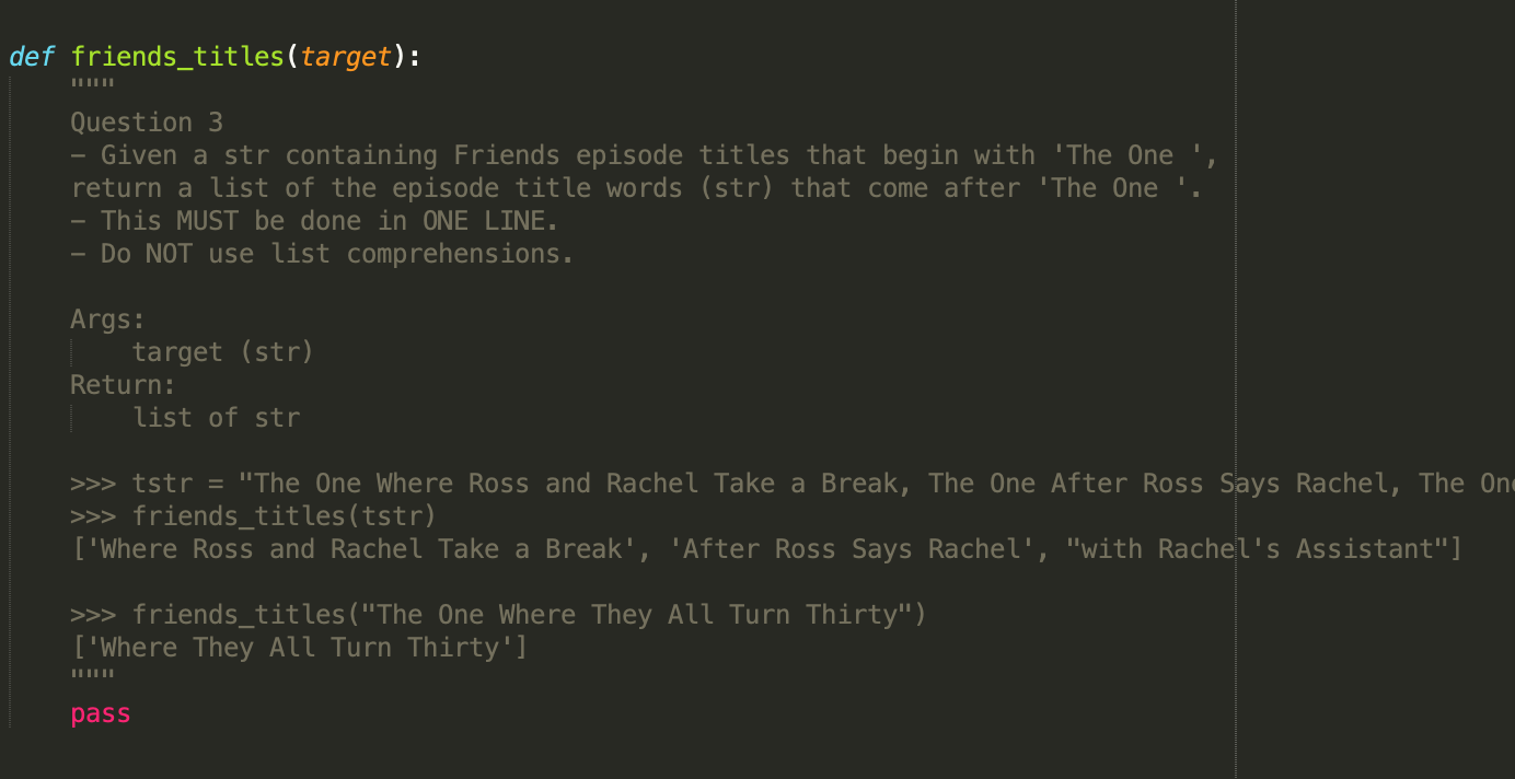 Solved def friends_titles(target): Question 3 Given a str | Chegg.com