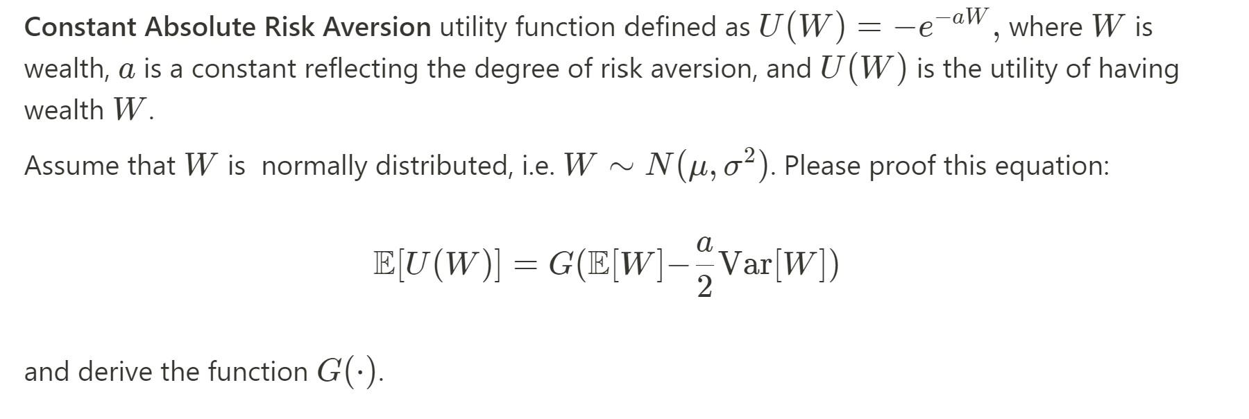 Solved Constant Absolute Risk Aversion utility function | Chegg.com