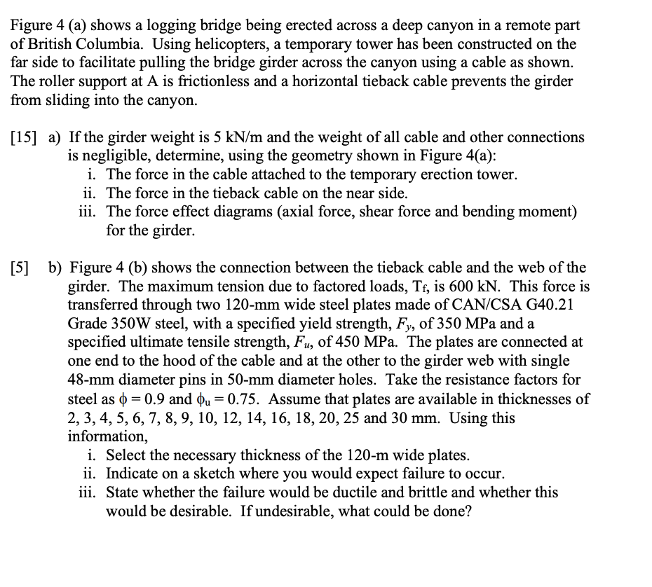 Solved Figure 4 (a) shows a logging bridge being erected | Chegg.com