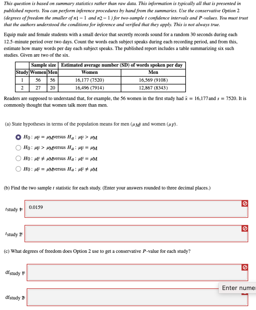 Solved This question is based on summary statistics rather | Chegg.com