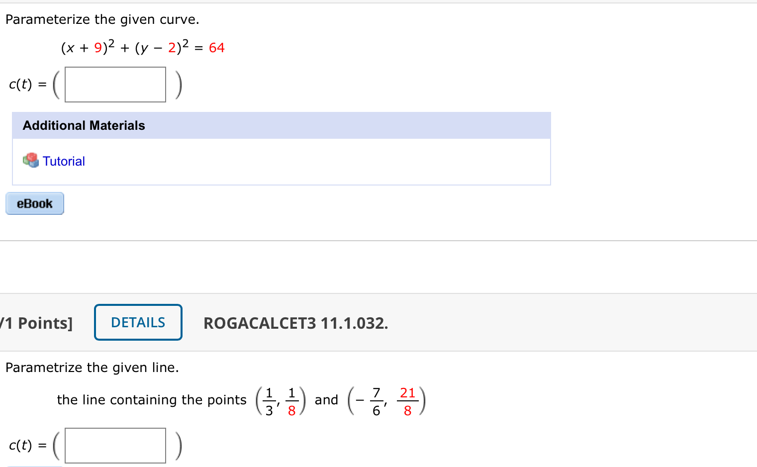 Solved Parameterize the given curve. (x + 9)2 + (y – 2)2 = | Chegg.com