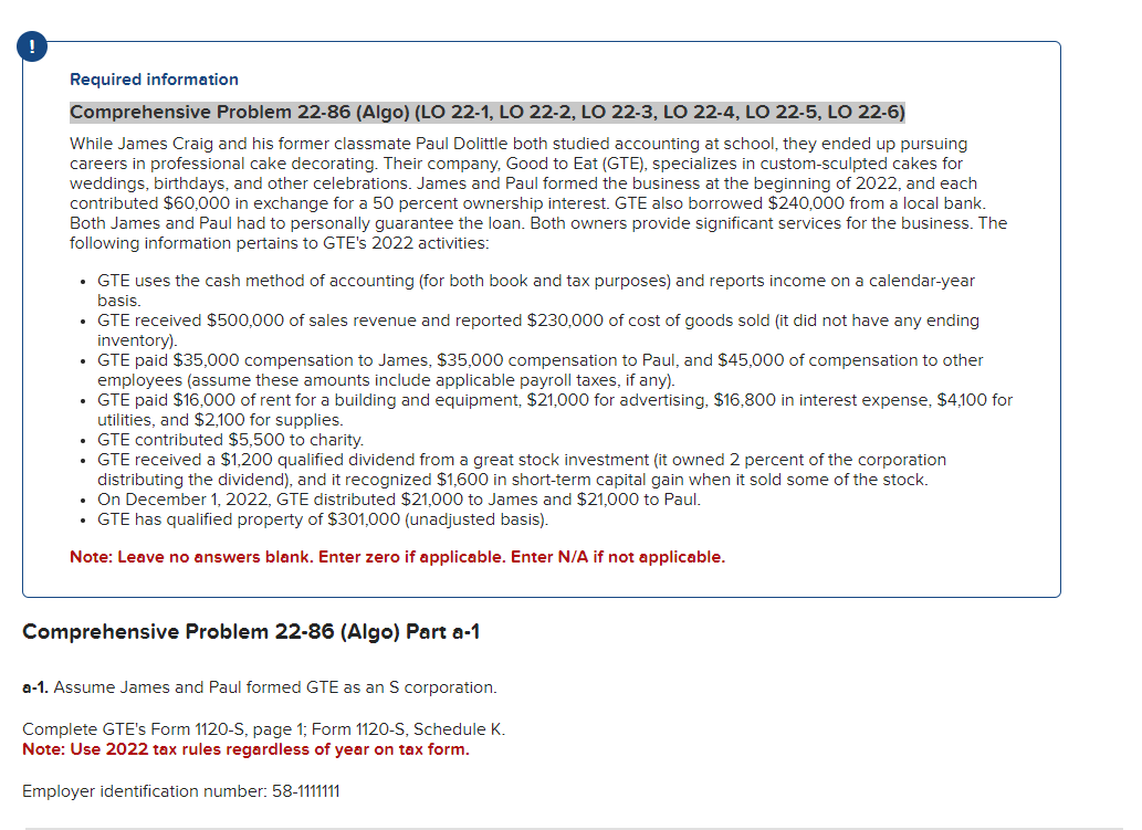 Required information Comprehensive Problem 22-86 | Chegg.com