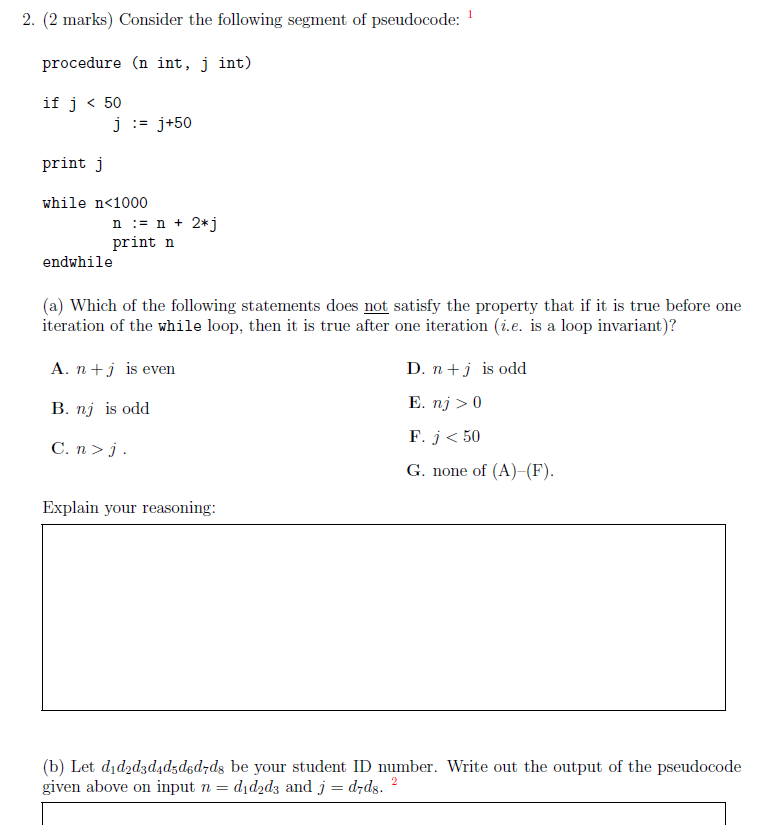 Solved 1 2. (2 marks) Consider the following segment of | Chegg.com