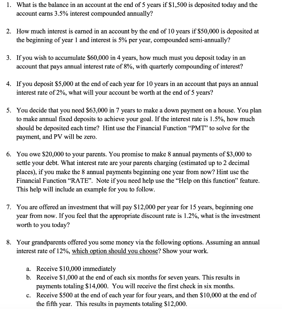 Solved Instructions: Using Financial Formulas in Excel, | Chegg.com