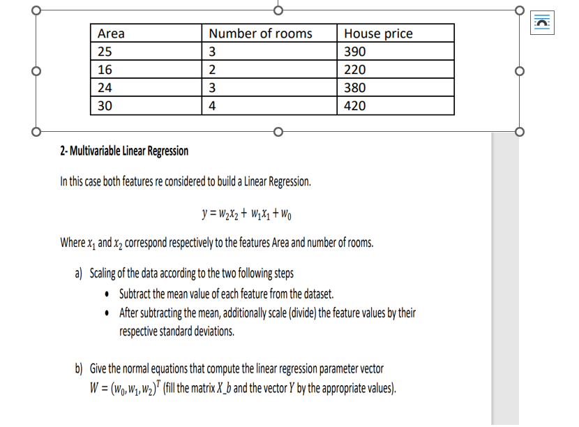 Solved 2- Multivariable Linear Regression In this case both | Chegg.com