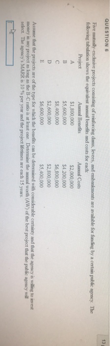 Solved Five mutually-exclusive projects consisting of | Chegg.com