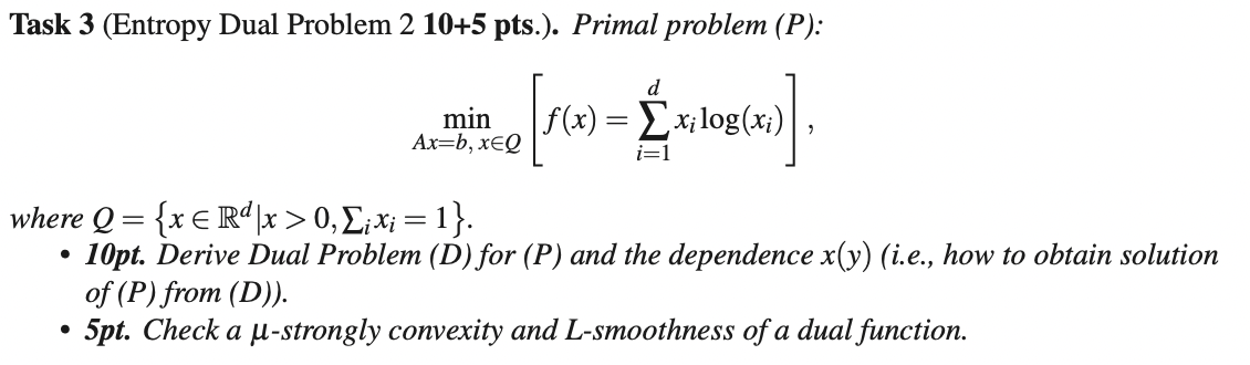 Task 3 (Entropy Dual Problem 2 10+5 pts.). Primal | Chegg.com