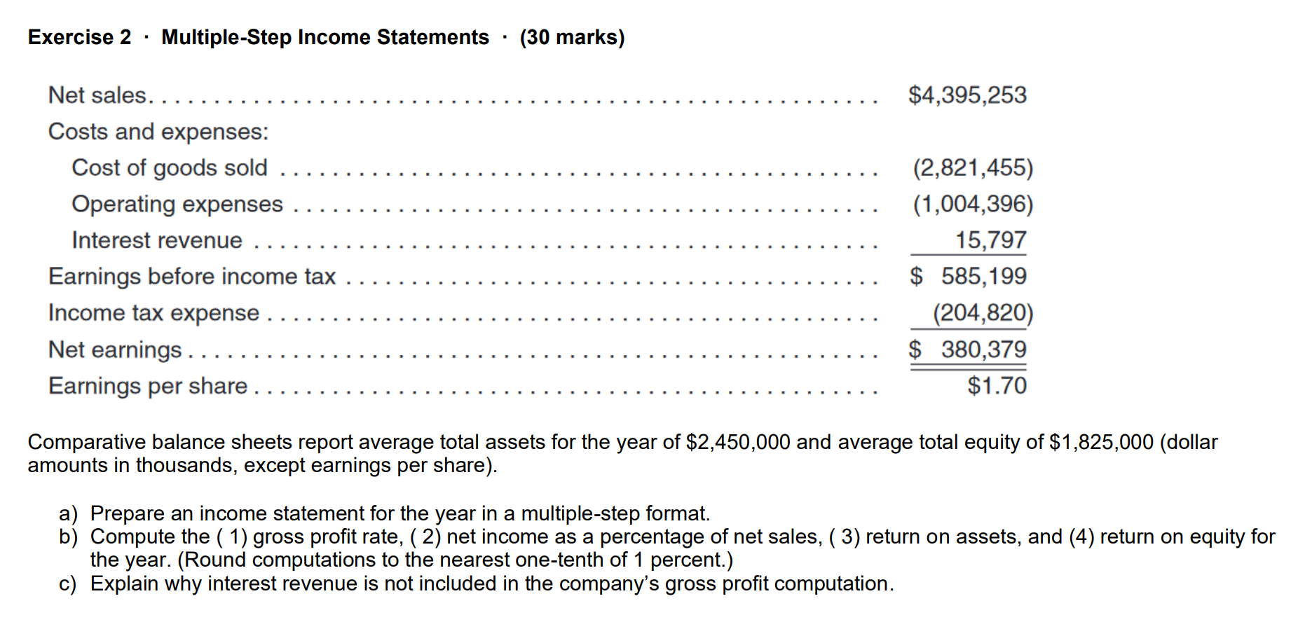 Solved Exercise 2. Multiple-Step Income Statements · (30 | Chegg.com