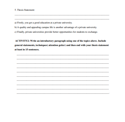ACTIVITY1: Write appropriate thesis statements for | Chegg.com