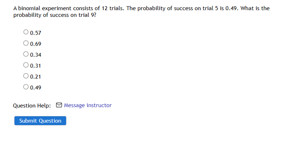 Solved A binomial experiment consists of 12 ﻿trials. The | Chegg.com