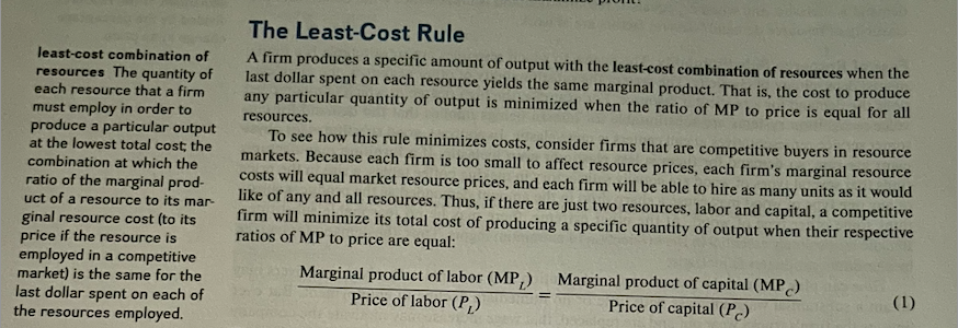 Solved The Least-Cost Rule least-cost combination of A firm | Chegg.com