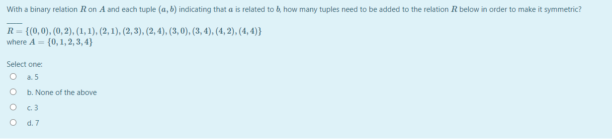 Solved With a binary relation Ron A and each tuple (a,b) | Chegg.com
