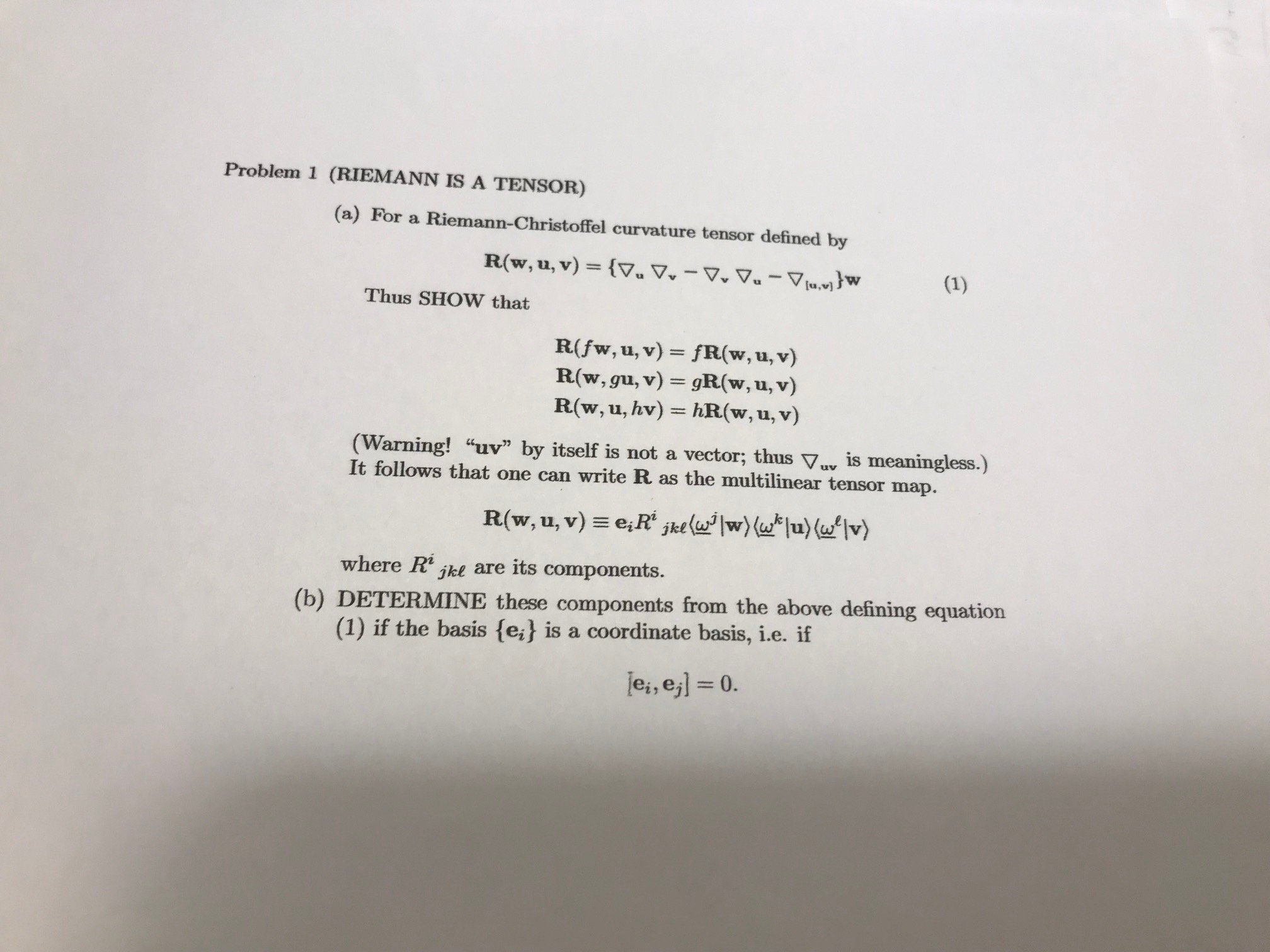 Solved Problem 1 (RIEMANN IS A TENSOR) (a) For a | Chegg.com