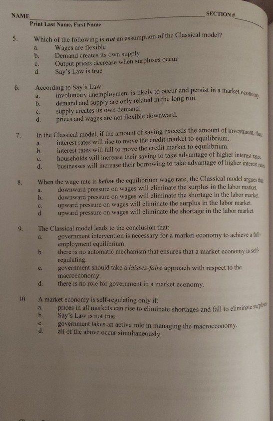 Solved SECTION # NAME Print Last Name, First Name S. Which | Chegg.com