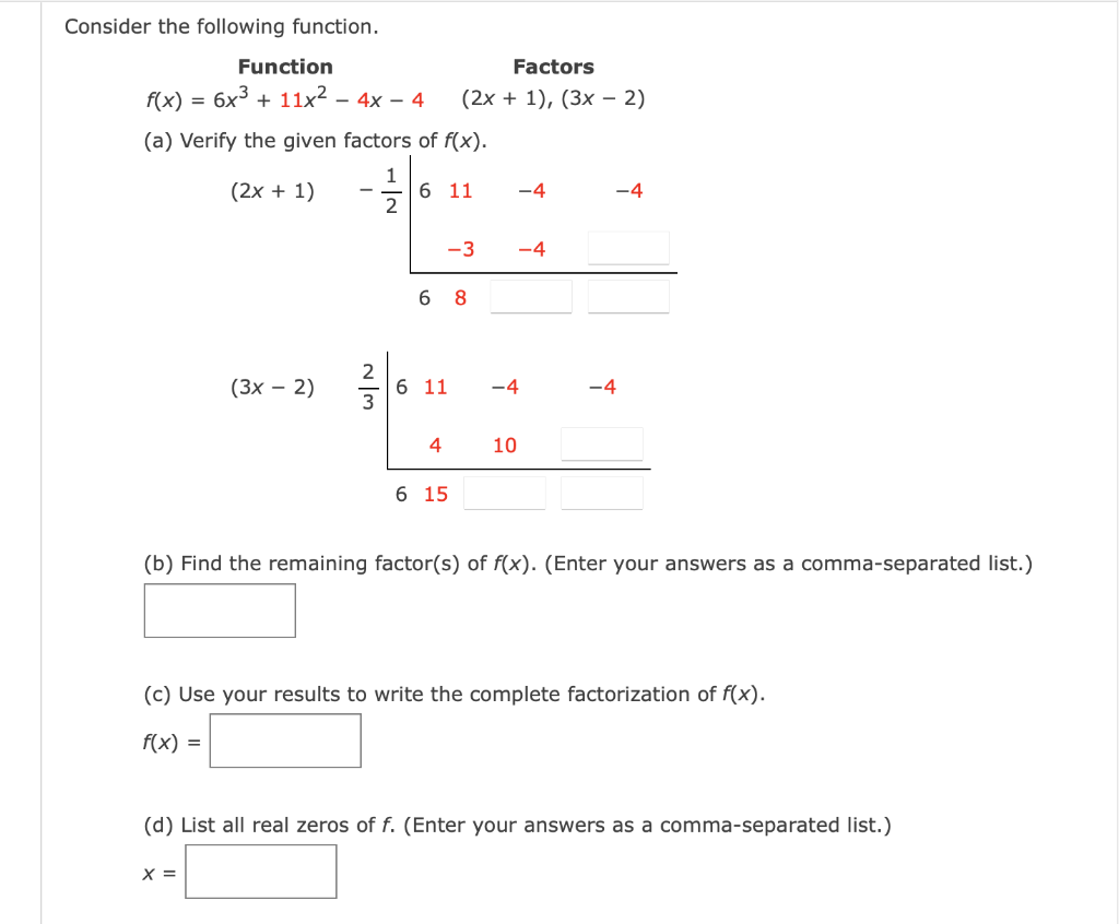 Solved Consider the following function. Function Factors | Chegg.com