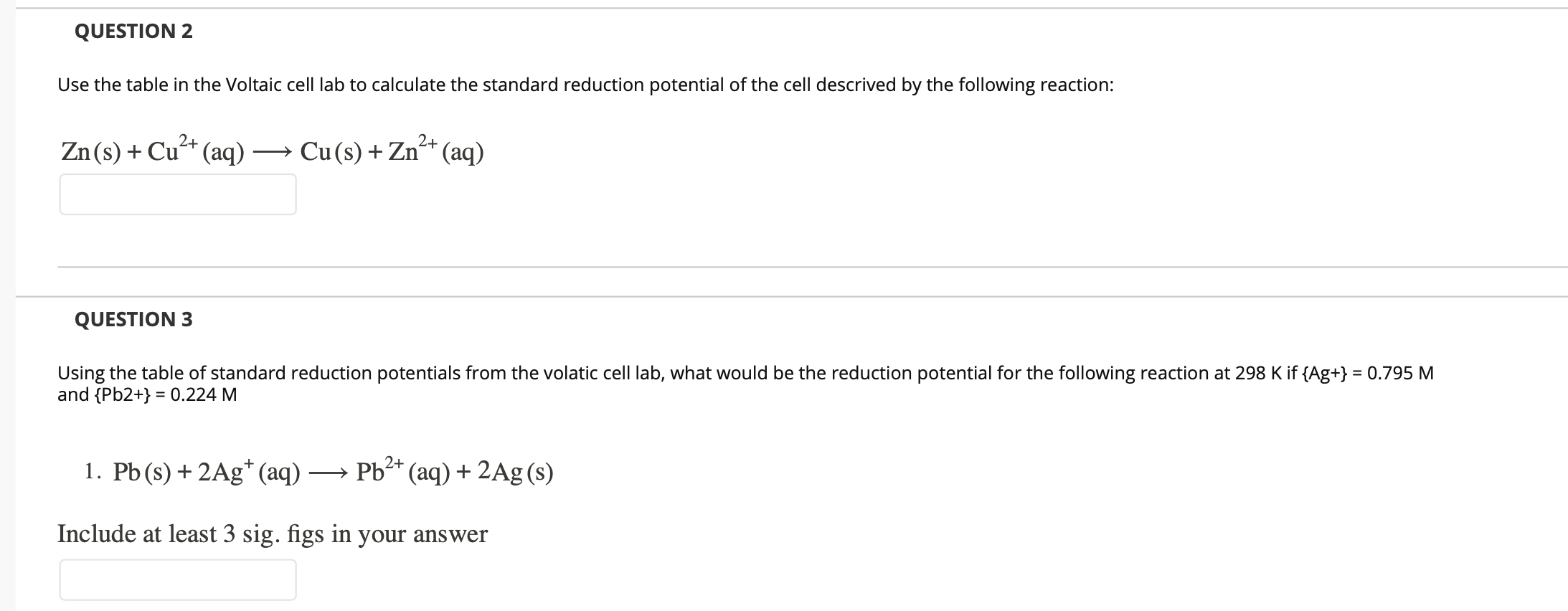 Solved QUESTION 2 Use the table in the Voltaic cell lab to | Chegg.com