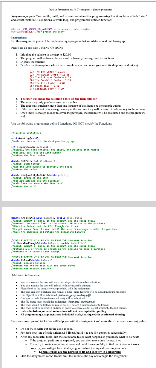 Solved Intro To Programming In C Program 4 Larger Program 1872