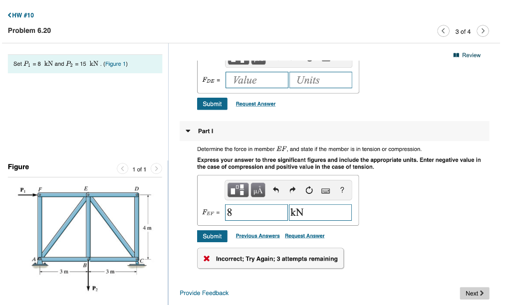 Solved HW #10 Problem 6.20 3 of 4 Review Set P 8 kN and P 15 | Chegg.com