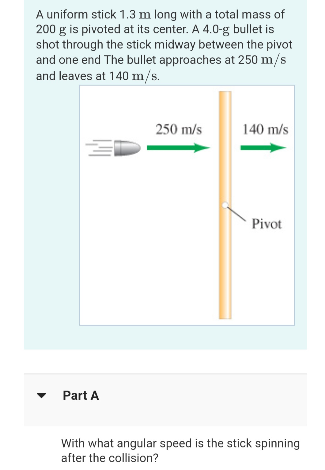 Solved A uniform stick 1.3 m long with a total mass of 200 g | Chegg.com