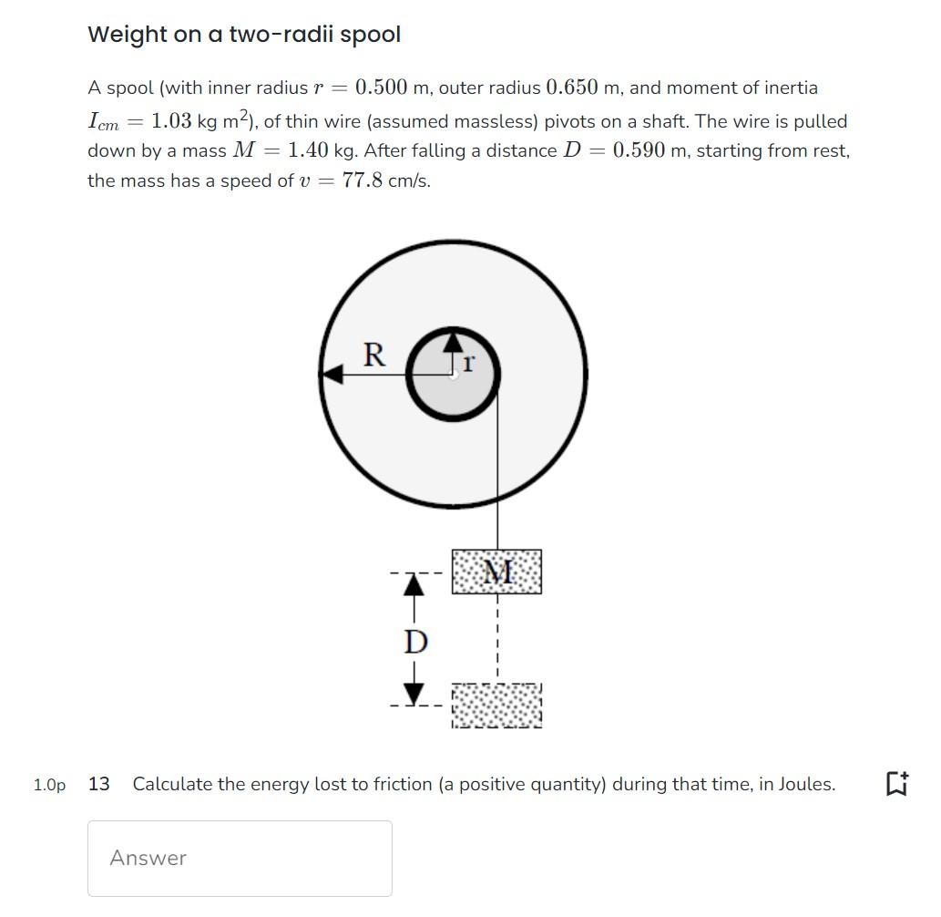 Solved Weight on a two-radii spool A spool (with inner | Chegg.com