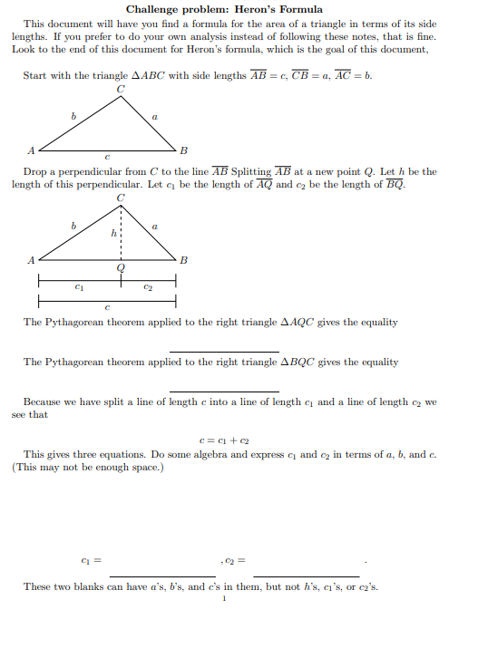 Solved Challenge problem: Heron's Formula This document will | Chegg.com