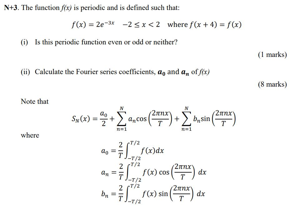 Solved (1 marks) (8 marks) Bn T-1/2 N+3. The function f(x) | Chegg.com