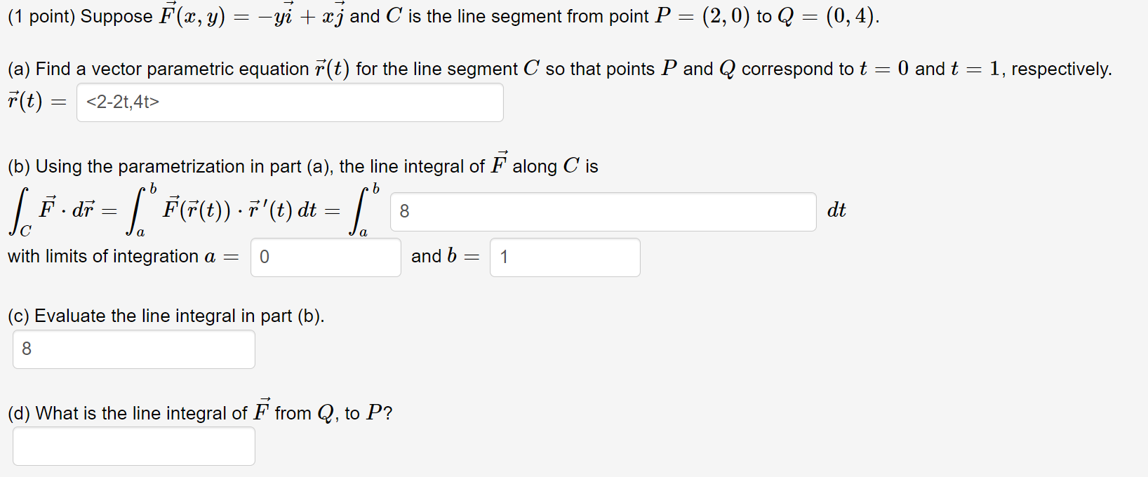 Solved (1 point) Suppose F(x, y) = -yi + xj and C is the | Chegg.com