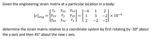 Solved Given the engineering strain matrix at a particular | Chegg.com