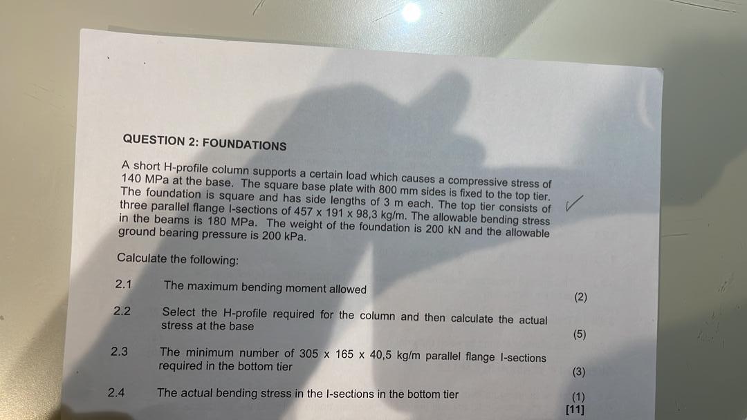 QUESTION 2: FOUNDATIONS A short H-profile column | Chegg.com