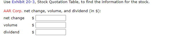 Use Exhibit 20-3, Stock Quotation Table, to find the | Chegg.com