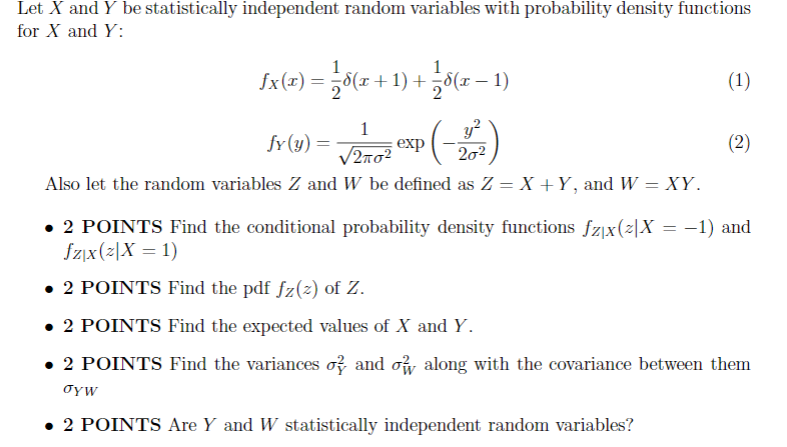 Solved Let X and Y be statistically independent random | Chegg.com