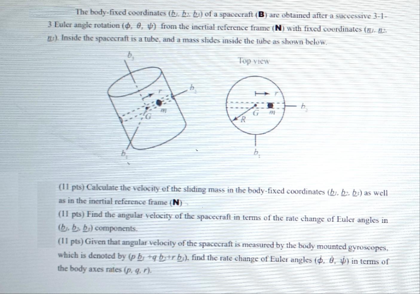The body-fixed coordinates to b: bol of a spacecraft | Chegg.com