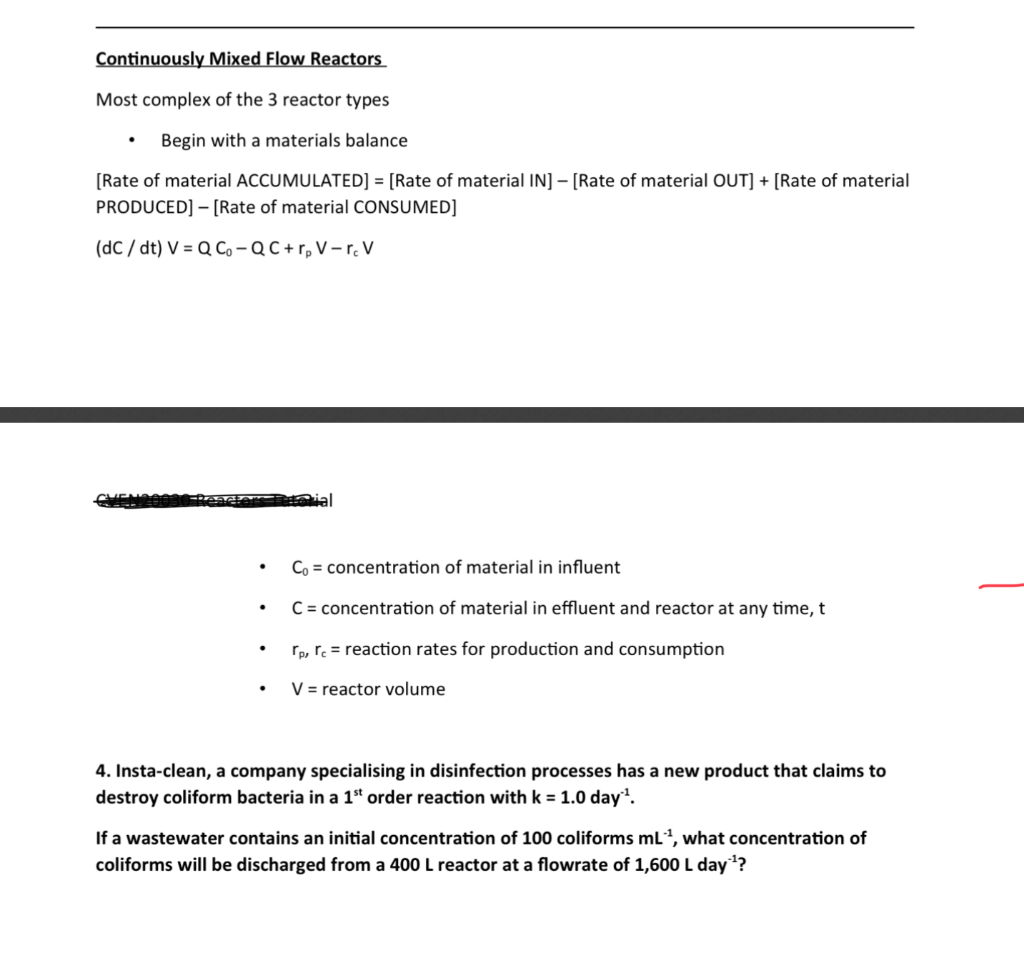 Solved Continuously Mixed Flow Reactors Most complex of the | Chegg.com