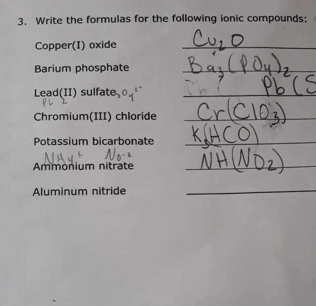 Solved 3. Write the formulas for the following ionic | Chegg.com