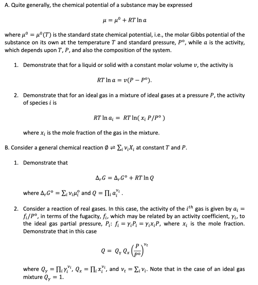 A. Quite generally, the chemical potential of a | Chegg.com