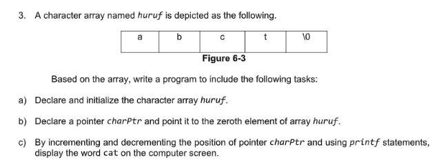 Solved с 10 3. A character array named huruf is depicted as | Chegg.com