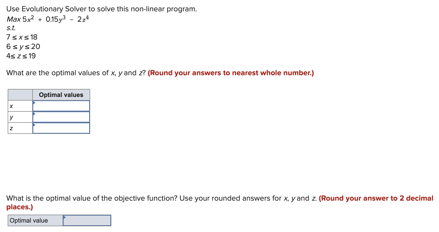 Solved Use Evolutionary Solver to solve this non-linear | Chegg.com