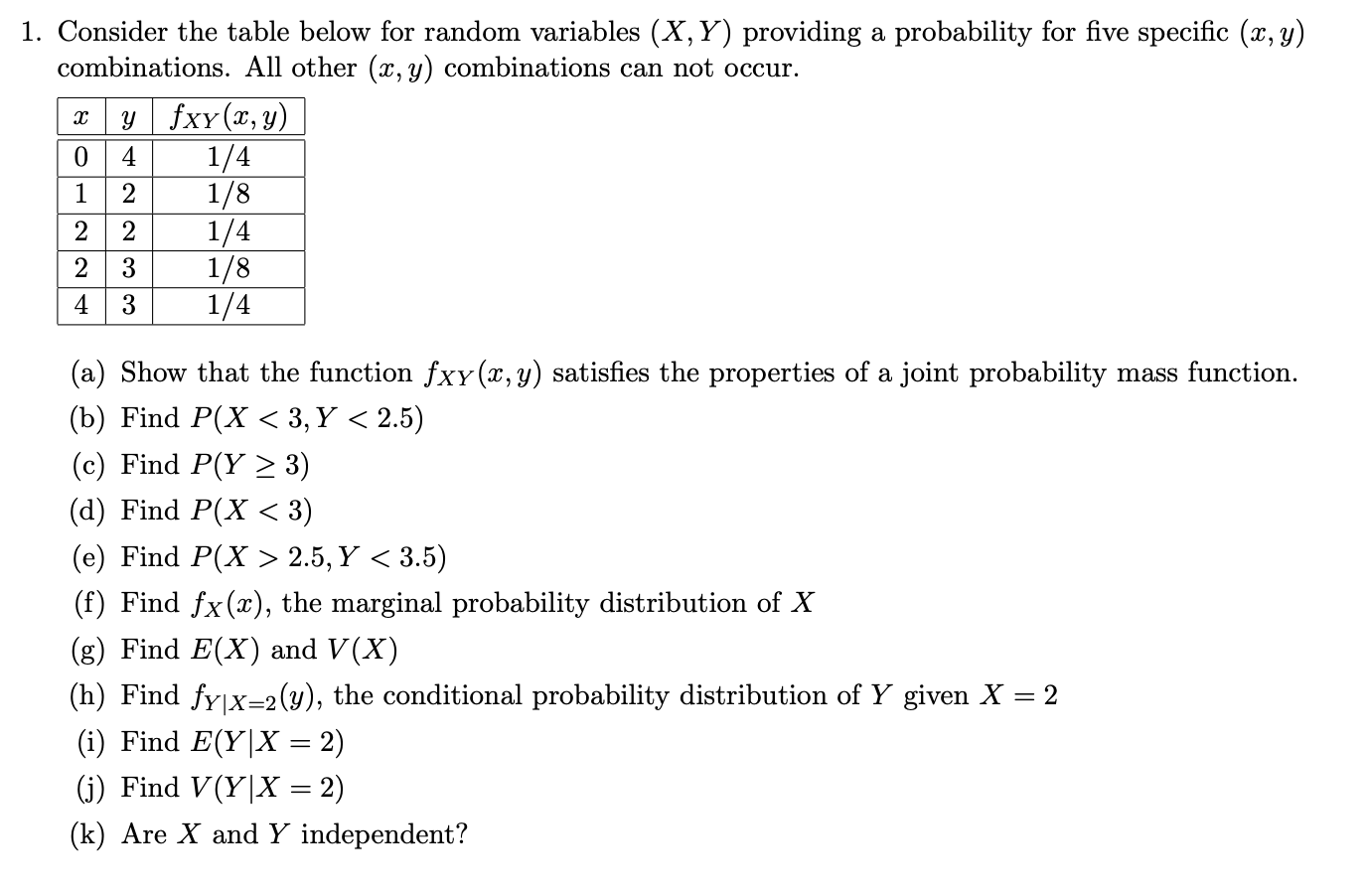 Solved 1. Consider the table below for random variables | Chegg.com