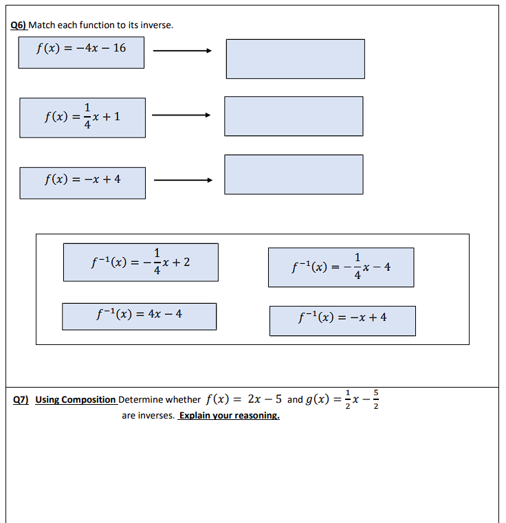 Solved Q6) Match each function to its inverse. f(x) = -4x - | Chegg.com