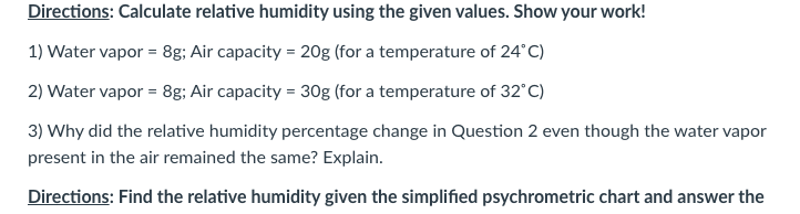 Solved Directions: Calculate relative humidity using the | Chegg.com