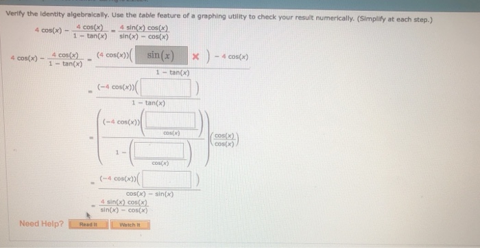 Solved Verify the identity algebraically. Use the table | Chegg.com