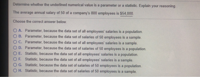 Solved Determine whether the underlined numerical value is a | Chegg.com