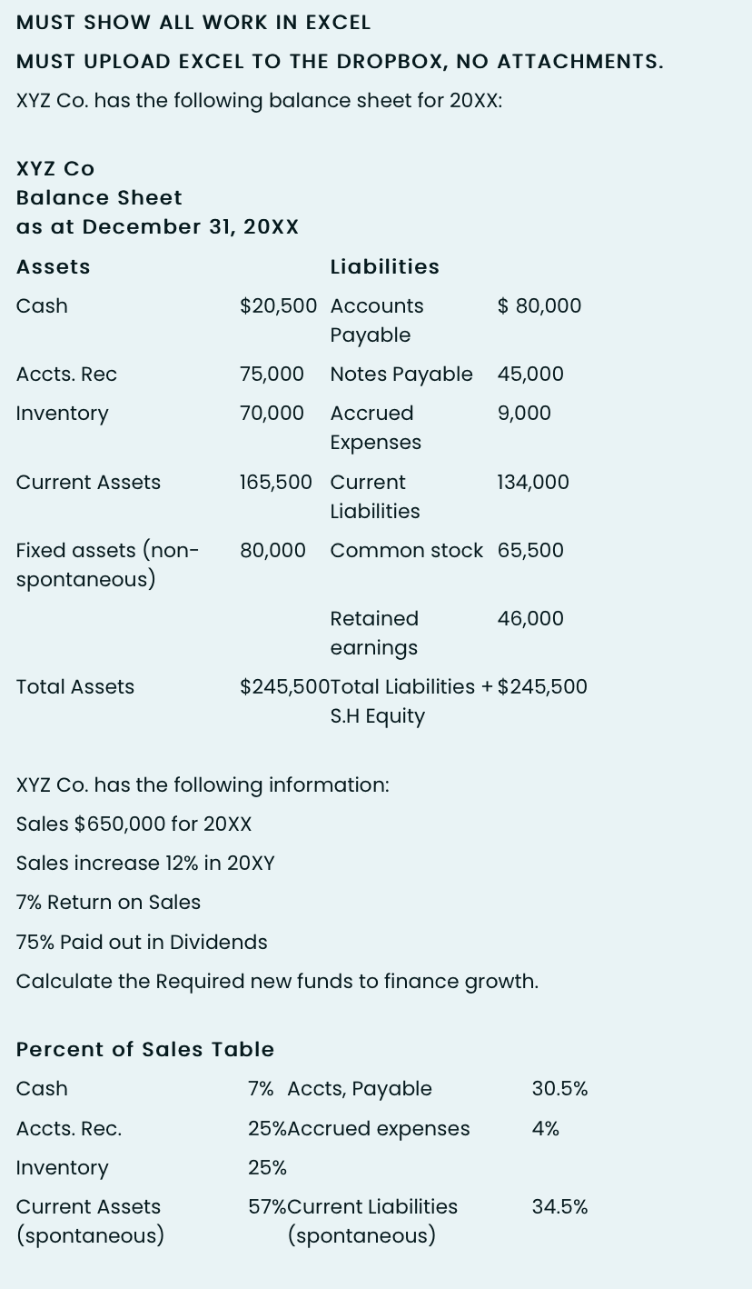 Solved MUST SHOW ALL WORK IN EXCEL MUST UPLOAD EXCEL TO THE | Chegg.com