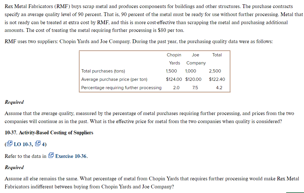 Solved Complete Exercise 10-36 and 10-37 in Excel, using | Chegg.com