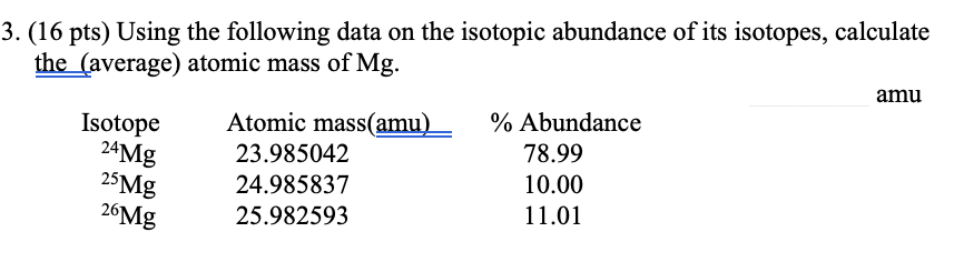 Solved (16 pts) Using the following data on the isotopic | Chegg.com