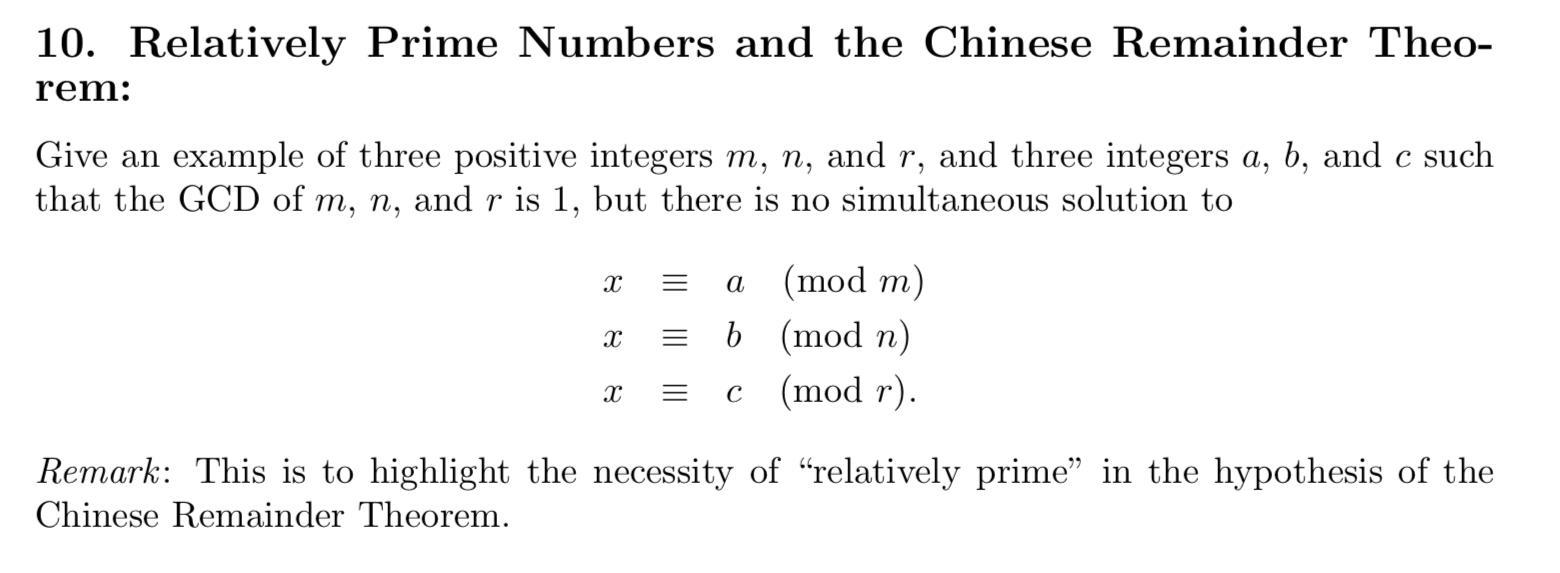 Solved 10. Relatively Prime Numbers and the Chinese | Chegg.com